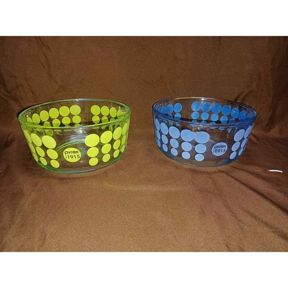 Pyrex | Kitchen | Pyrex Blue And Green Polka Dot Bowls | Poshmark